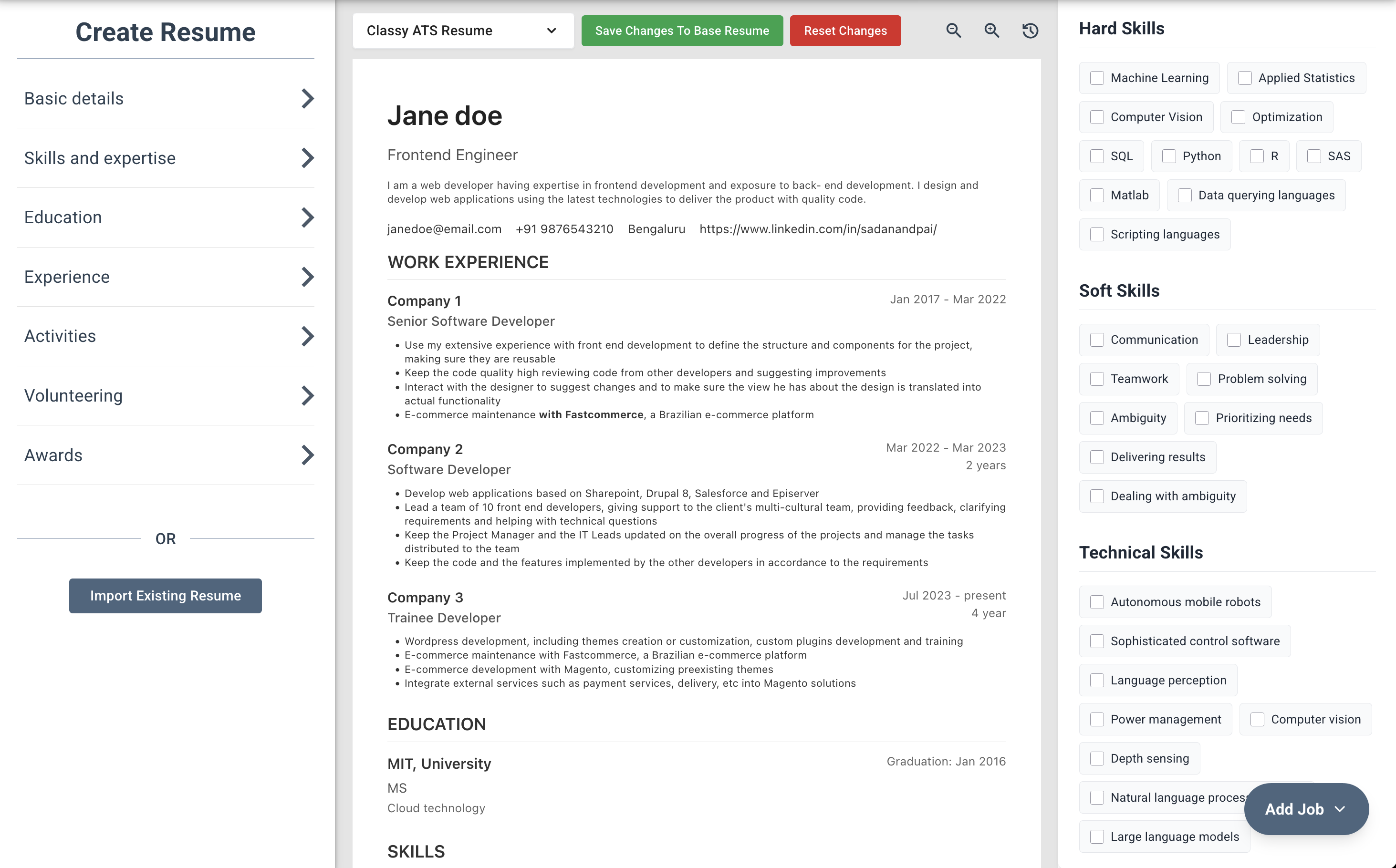 Professional resume template example with ATS-optimized formatting